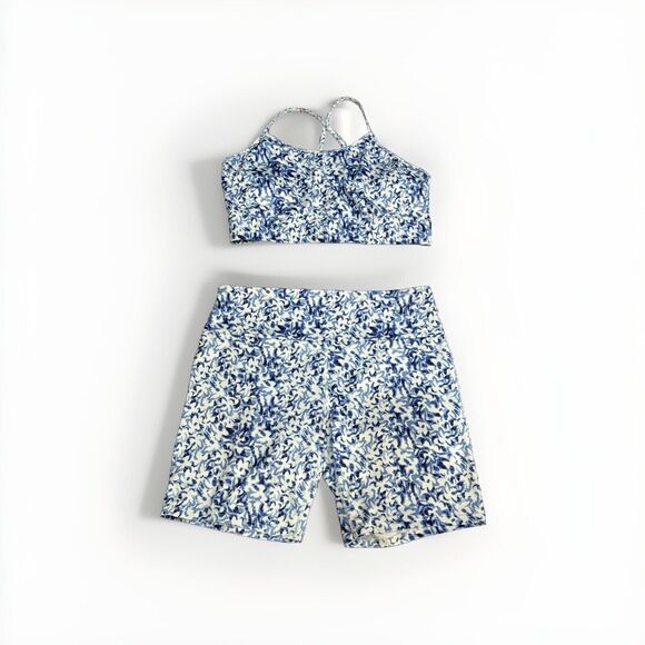 SHEIN | Pants & Jumpsuits | Shein Workout Set Bra Shorts Xl Blue White ...